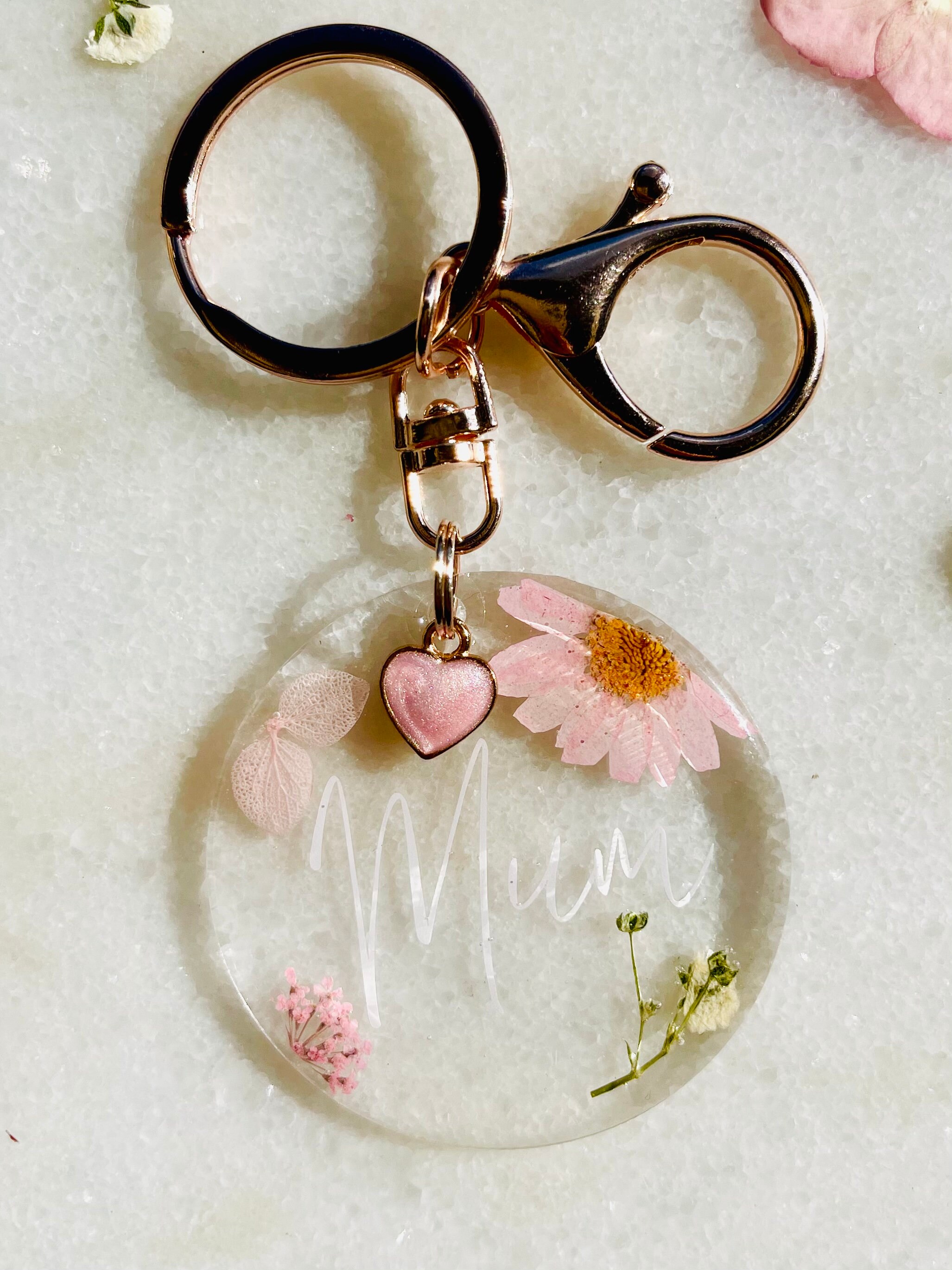 Personalized Floral Resin Keyring With Rose Gold Hardware - Etsy Australia