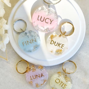 Personalised Resin Pet ID Tag: Round Dog Tag With Metallic Flakes - Etsy