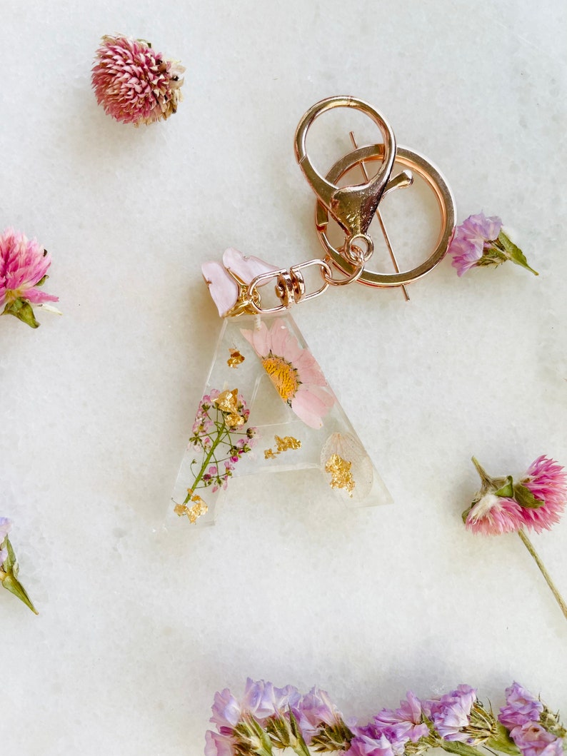 Resin Floral Keyring With Butterfly Charm / Floral Keychain/ - Etsy