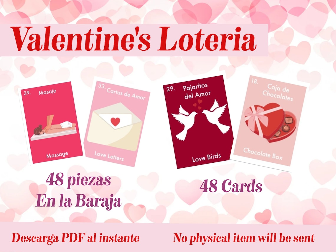 Valentine’s Loteria / Bingo Game. Spanish & English, 40 Tableros Para ...