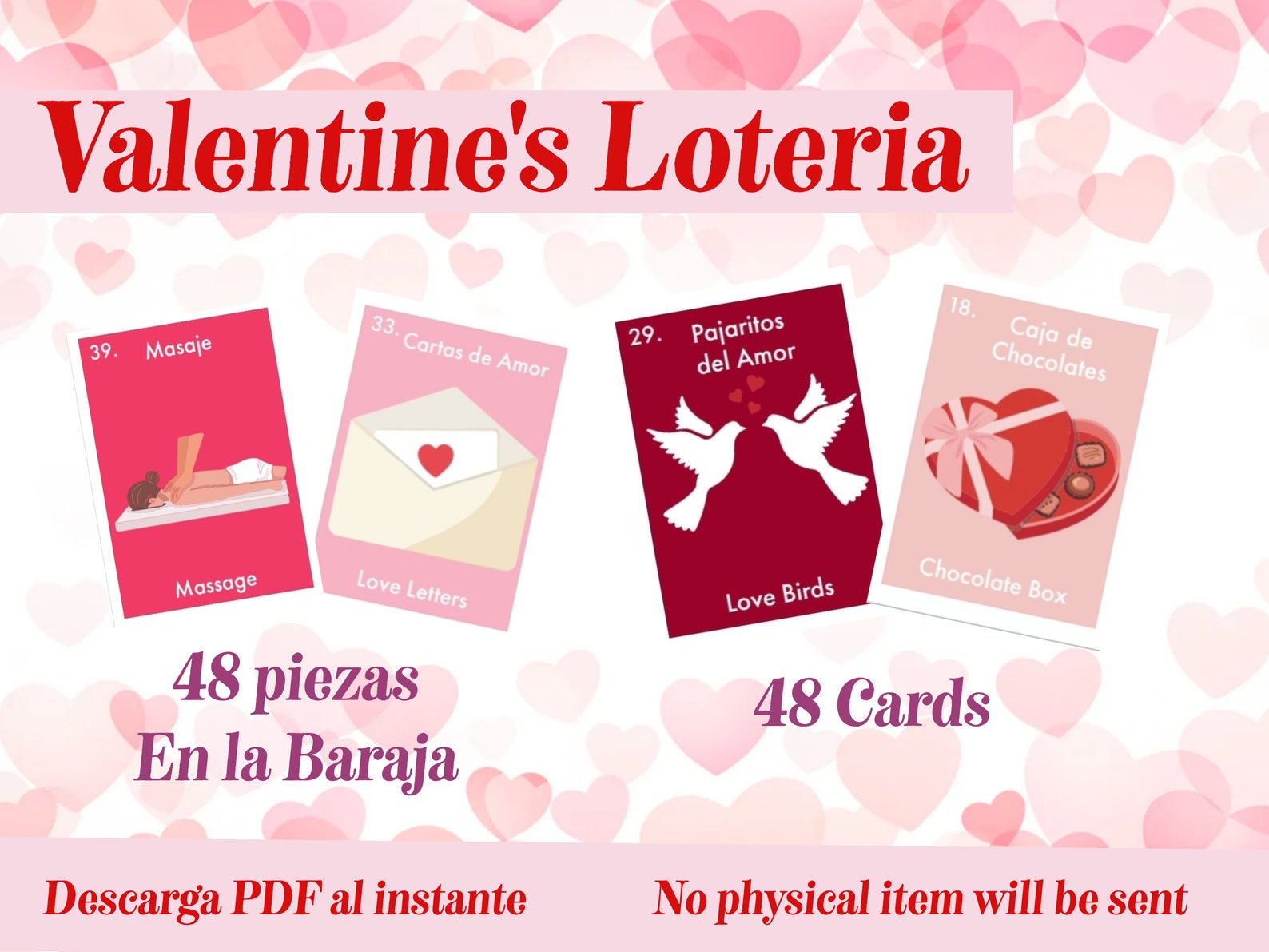 Valentine’s Loteria / Bingo Game. Spanish & English, 40 Tableros Para ...
