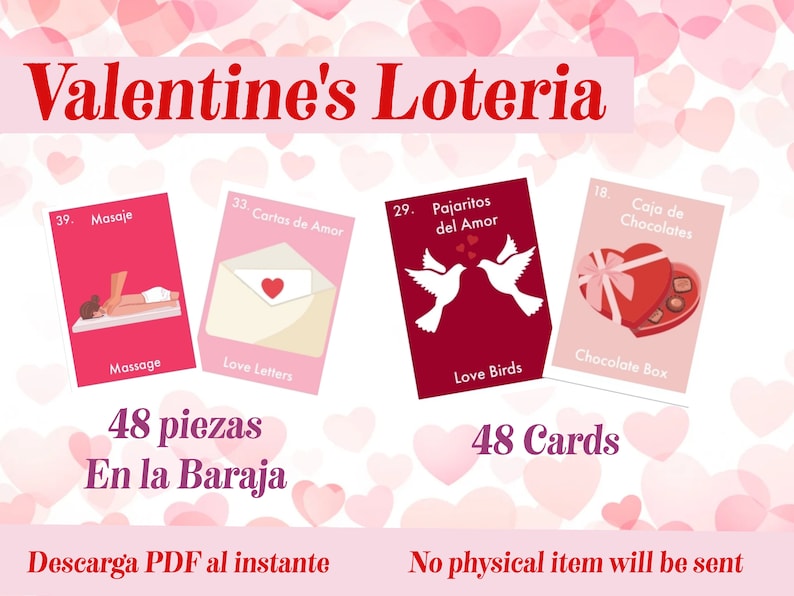Valentine’s Loteria / Bingo Game. Spanish & English, 40 Tableros Para ...