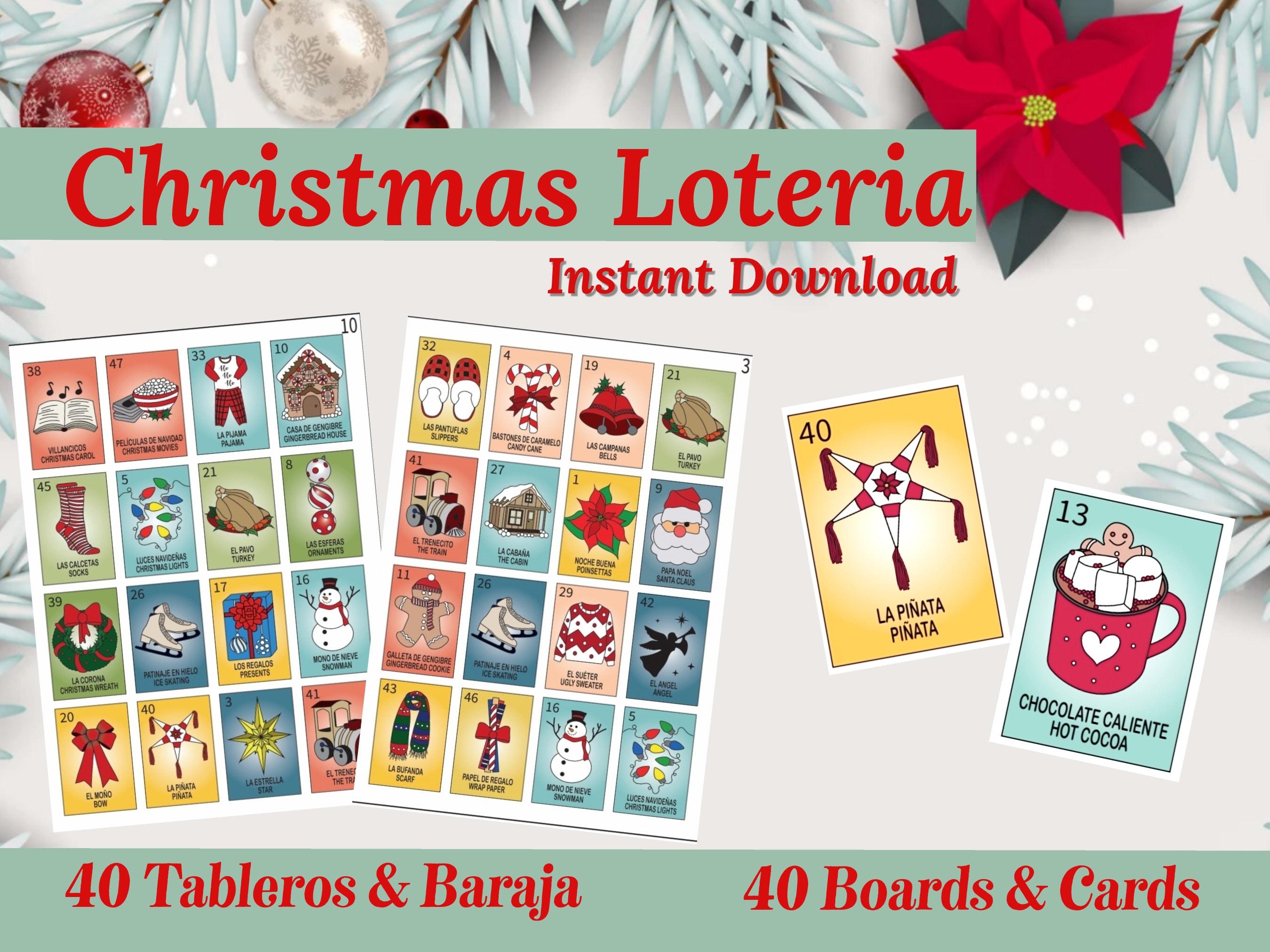 Christmas Loteria Bingo Game: Spanish English Holiday Family Fun ...