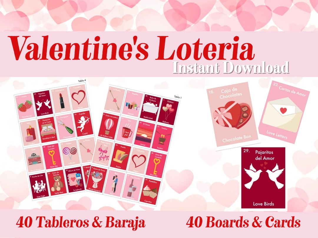Valentine’s Loteria / Bingo Game. Spanish & English, 40 Tableros Para ...
