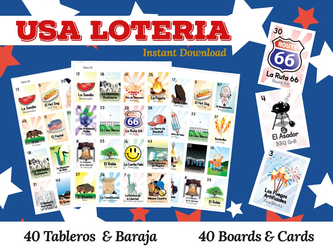 USA Loteria / Bingo Game. Spanish & English, 40 Tableros Para Jugar. 40 ...