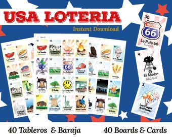 USA Loteria / Bingo Game. Spanish & English 20 Tableros Para - Etsy
