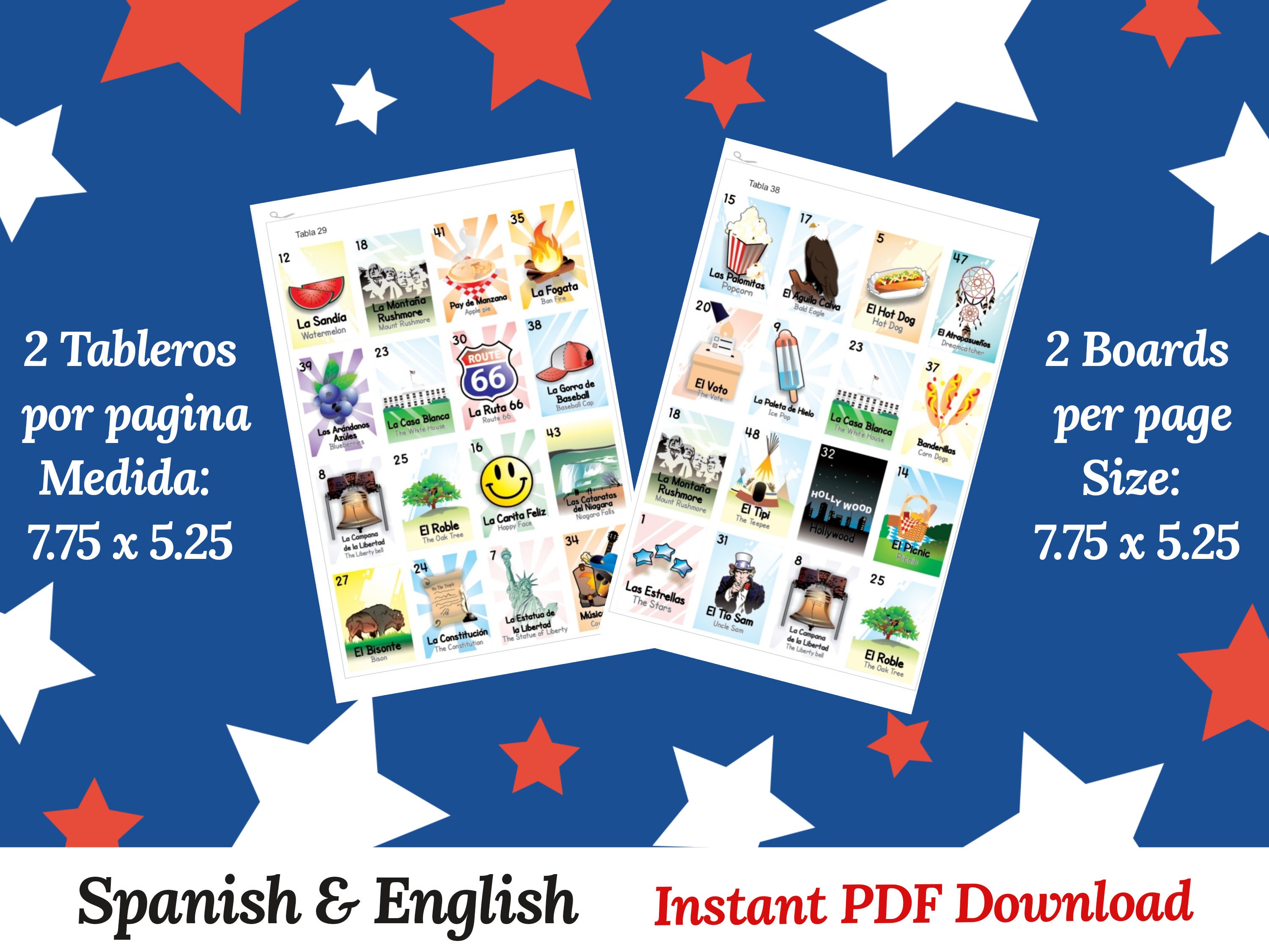 USA Loteria / Bingo Game. Spanish & English, 40 Tableros Para Jugar. 40 ...