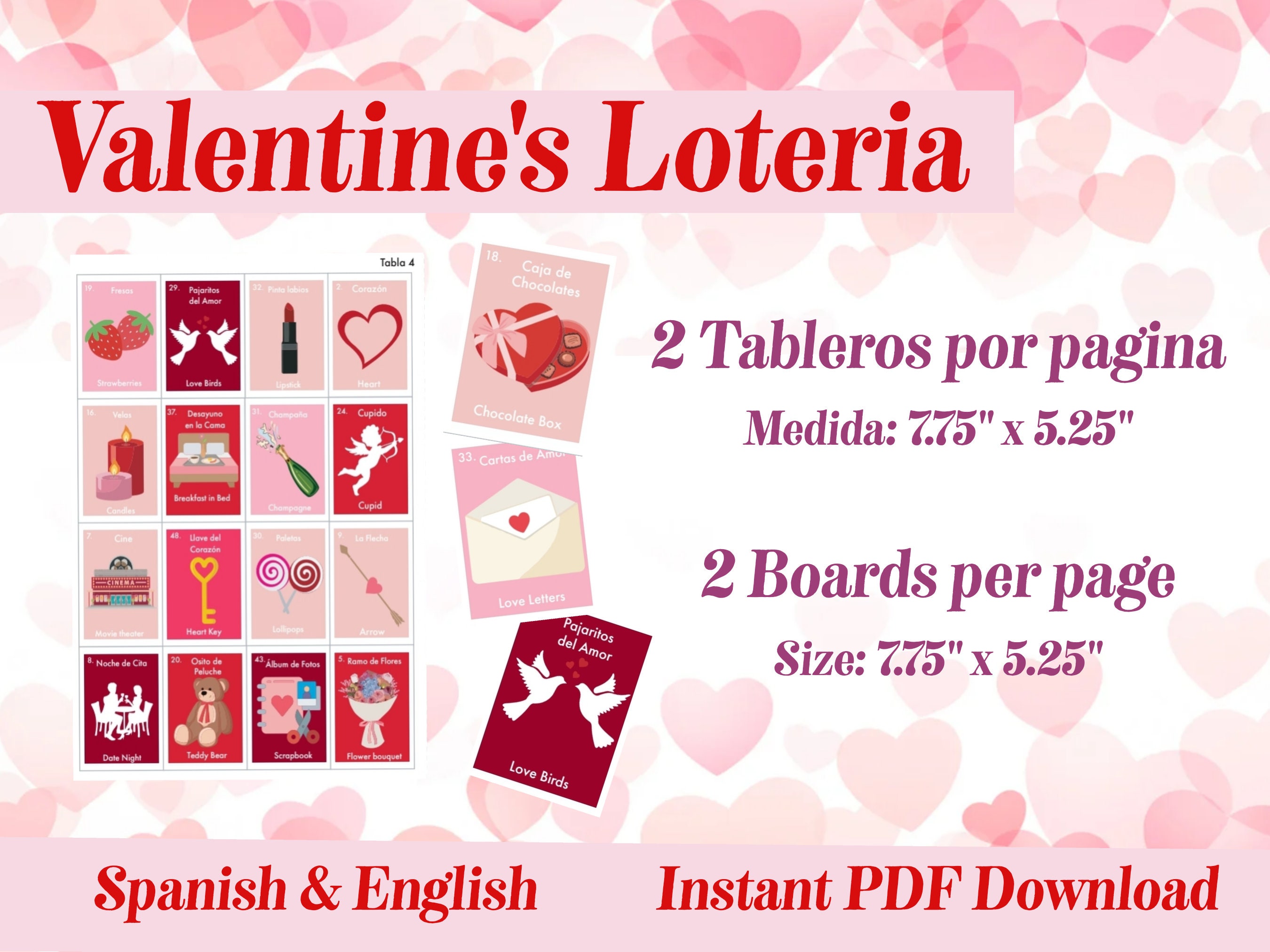 Valentine’s Loteria / Bingo Game. Spanish & English, 40 Tableros Para ...
