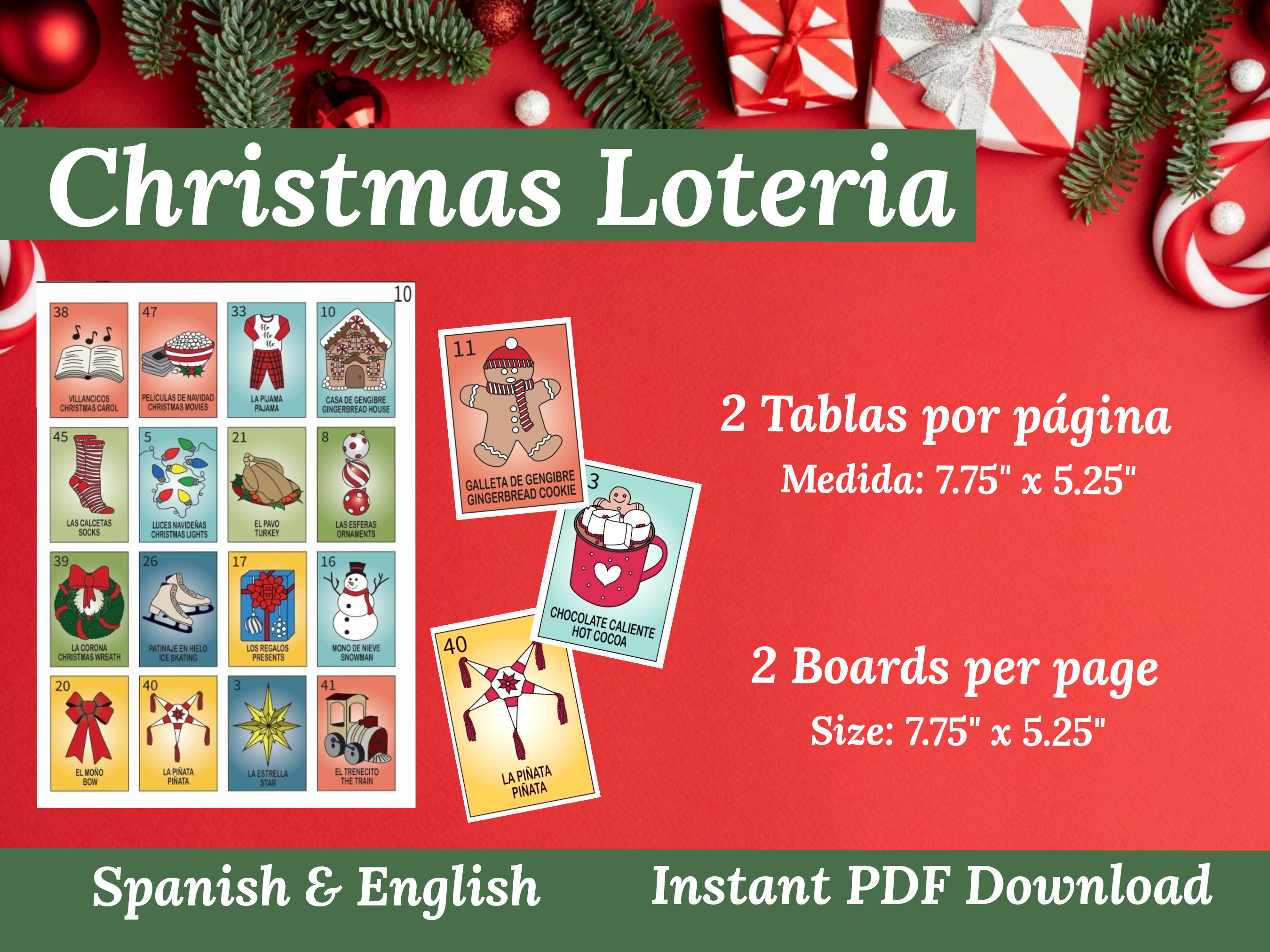 Christmas / Bingo Game - Loteria De Navidad. Spanish & English, 20 ...