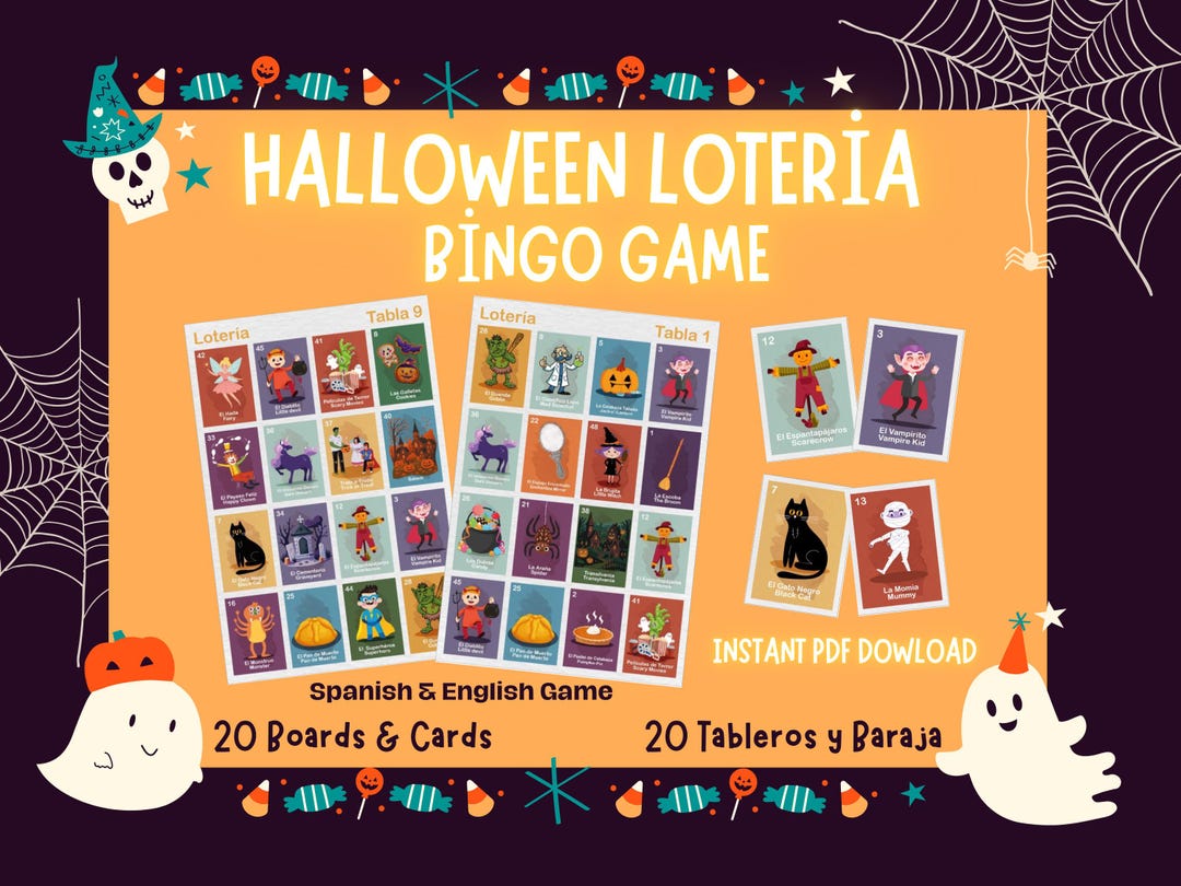 Halloween Loteria Bingo Game: Spanish & English, 20 Boards (instant PDF ...