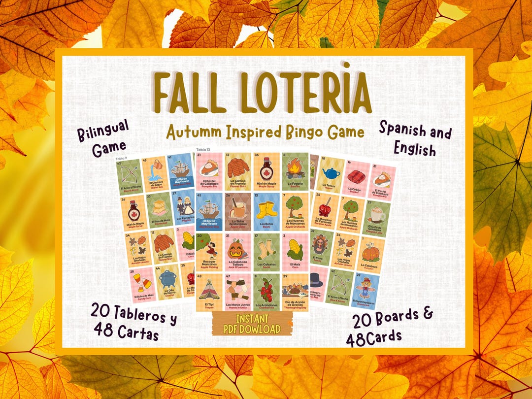 Fall Loteria Bingo Game: Bilingual Autumn Printable (instant Download ...