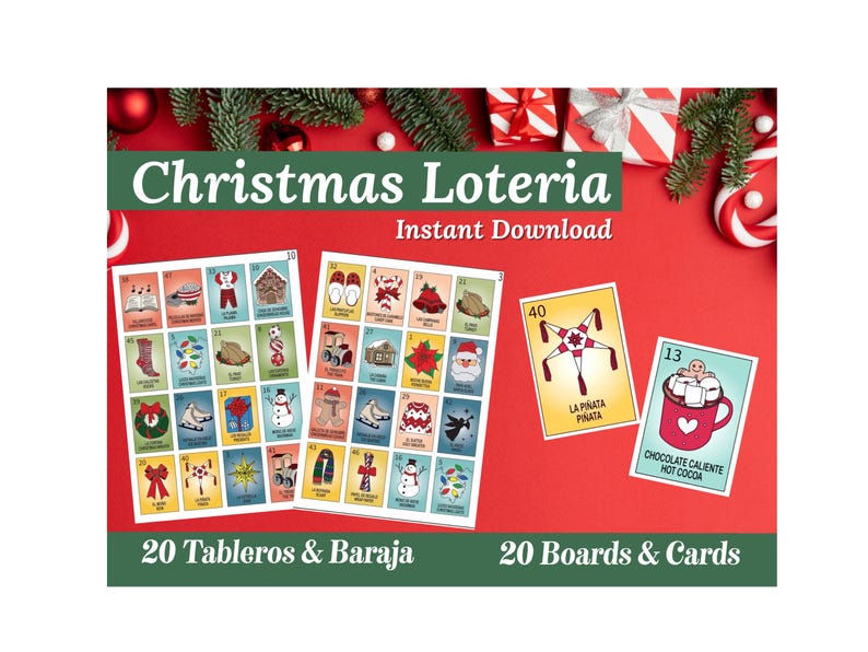 Christmas Loteria Bingo Game: Spanish & English Loteria, 20 Boards ...