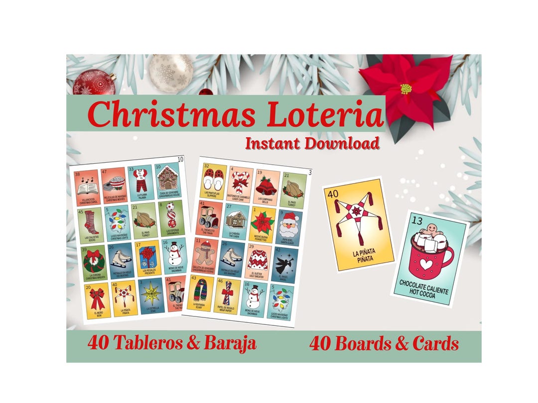 Christmas Loteria Bingo Game: Spanish English Holiday Family Fun ...