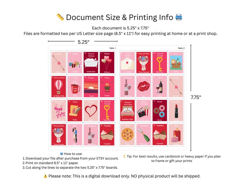Valentine's Day Loteria Game: Spanish & English Bingo, 20 Boards ...