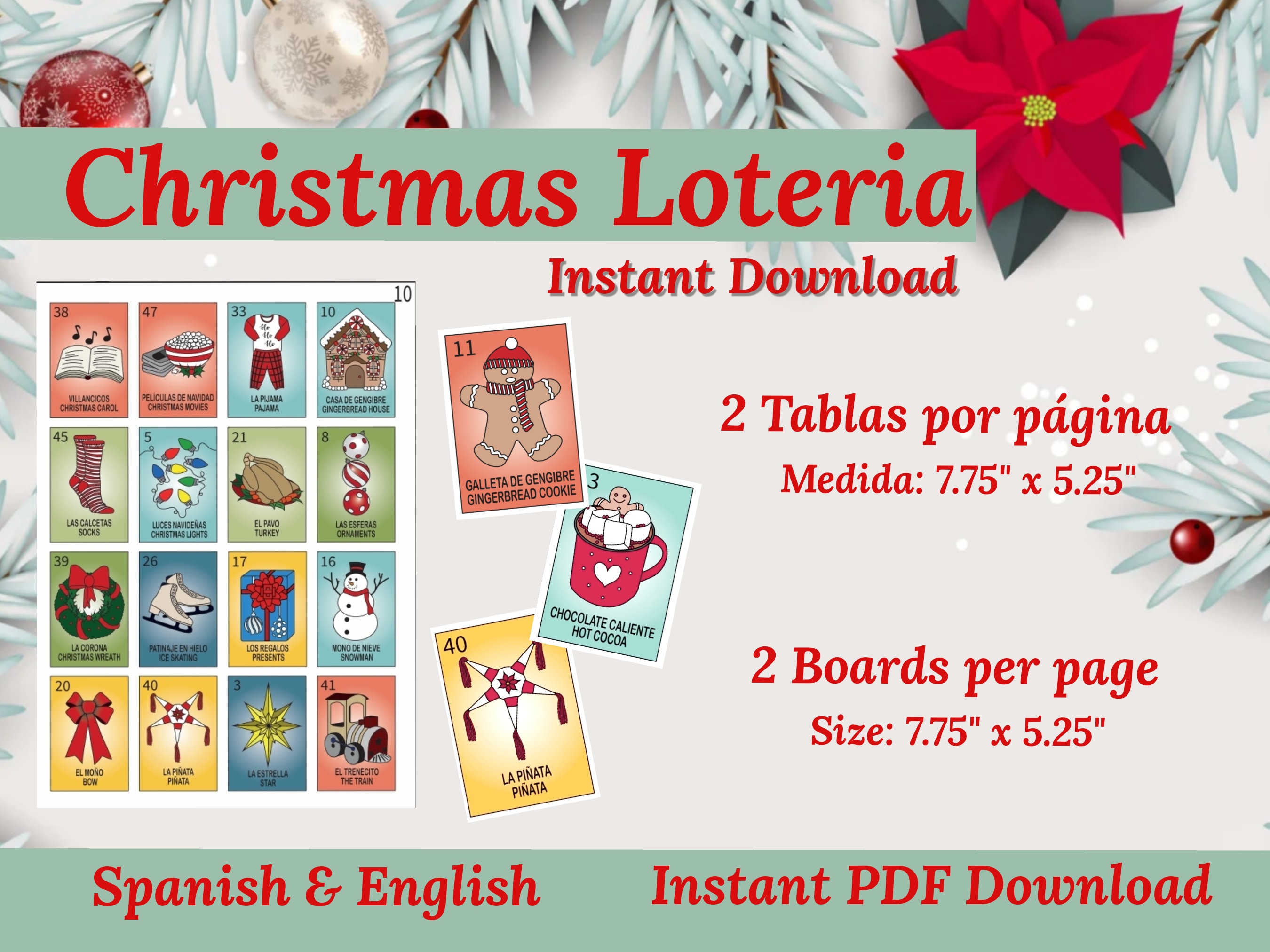 Christmas Loteria Bingo Game: Spanish English Holiday Family Fun ...