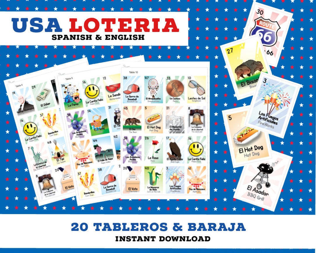 USA Loteria / Bingo Game. Spanish & English, 20 Tableros Para Jugar ...