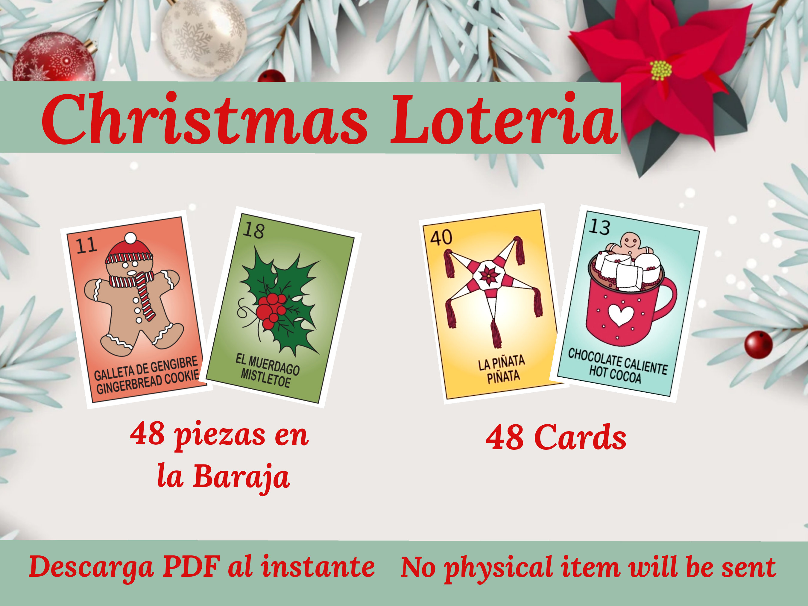 Christmas Loteria | Bingo Game | Loteria Navidad. Spanish & English, 40 ...