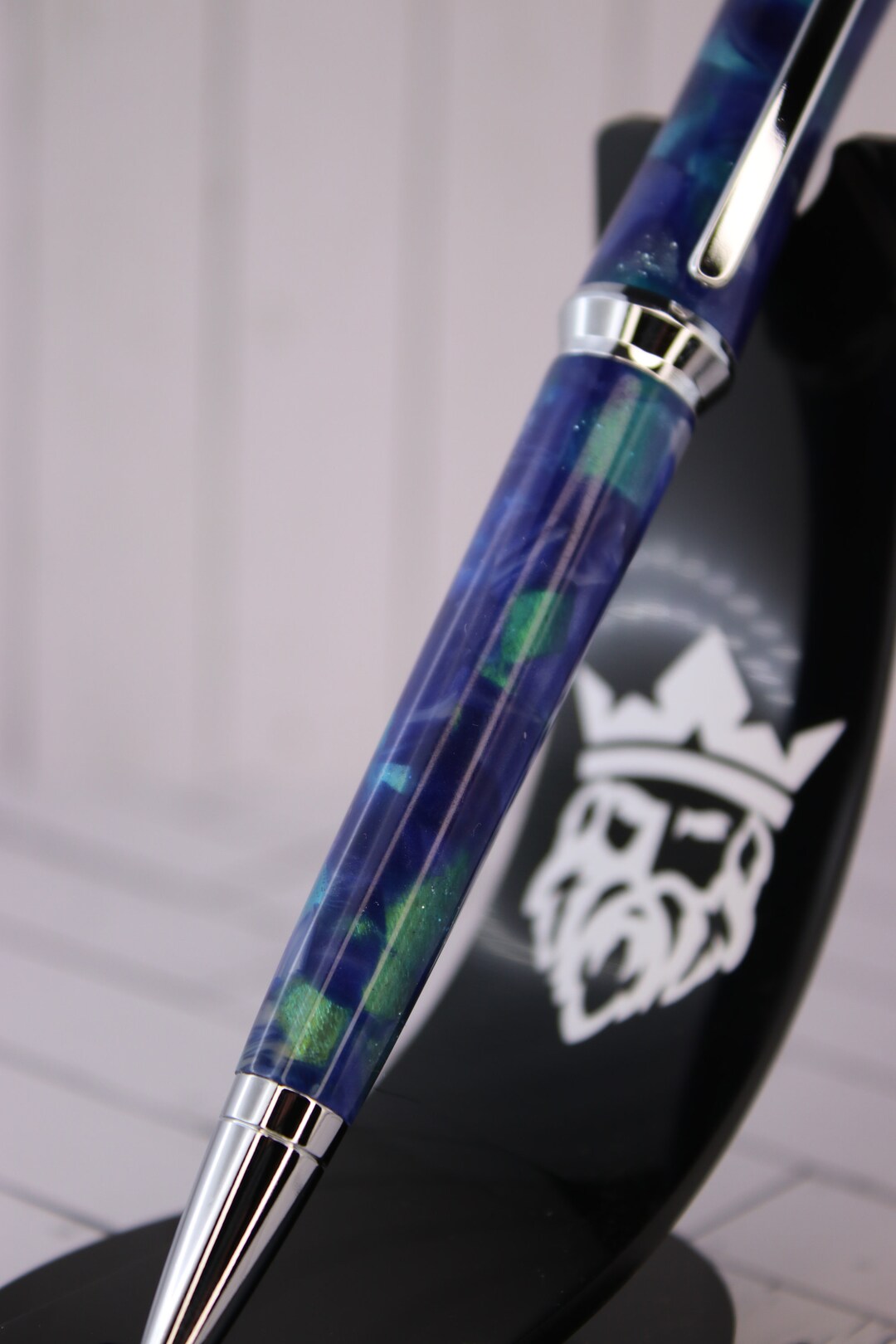 Concava Twist Pen in Chrome With Blue Crushed Acrylic - Etsy