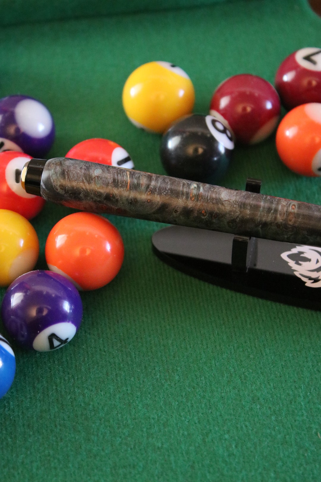 Pool Cue Rollerball Pen With Chrome and Blue Dyed Maple Burl - Etsy