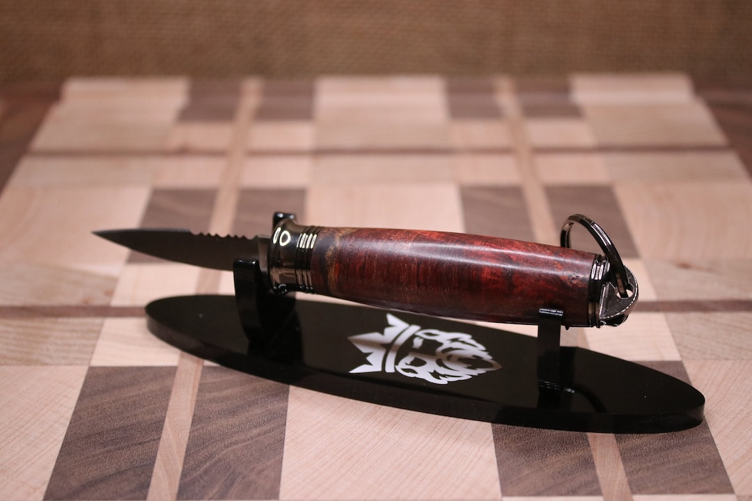 Compact Key Ring Knife Kit in Gun Metal With a Red Dyed Maple Burl Body ...