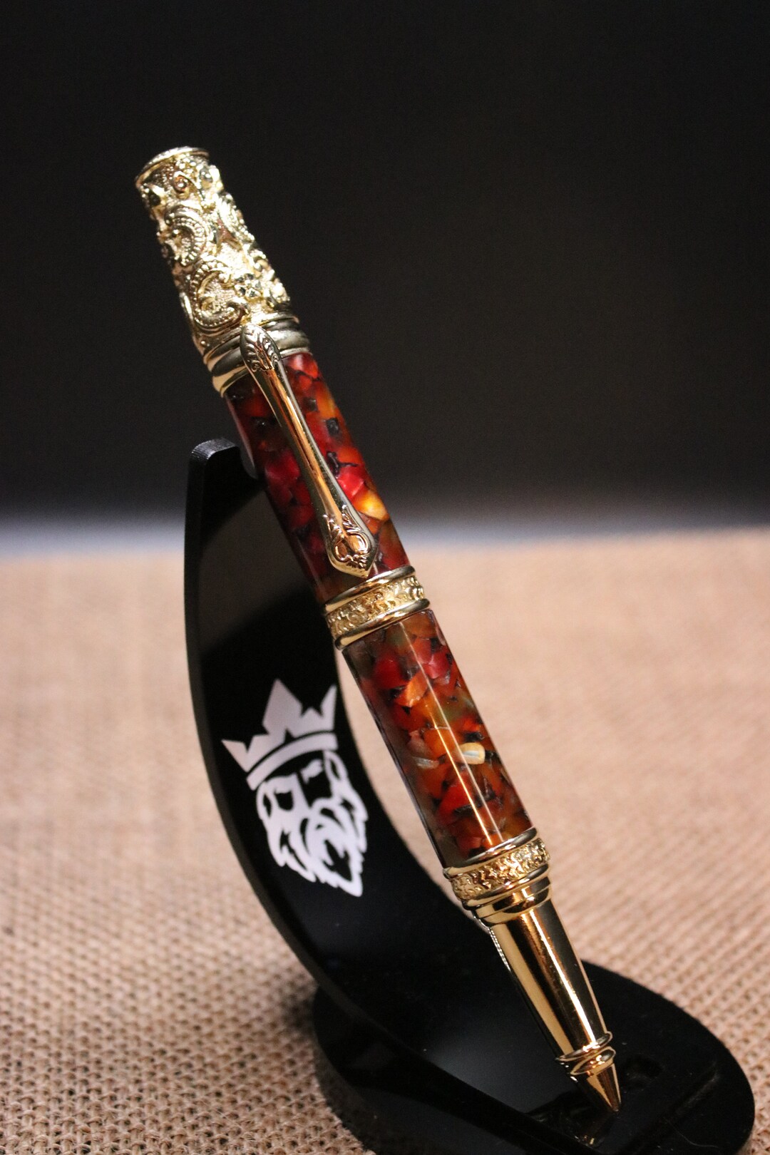 Victorian Twist Pen in Gold With Crushed Acrylic (red/copper) - Etsy