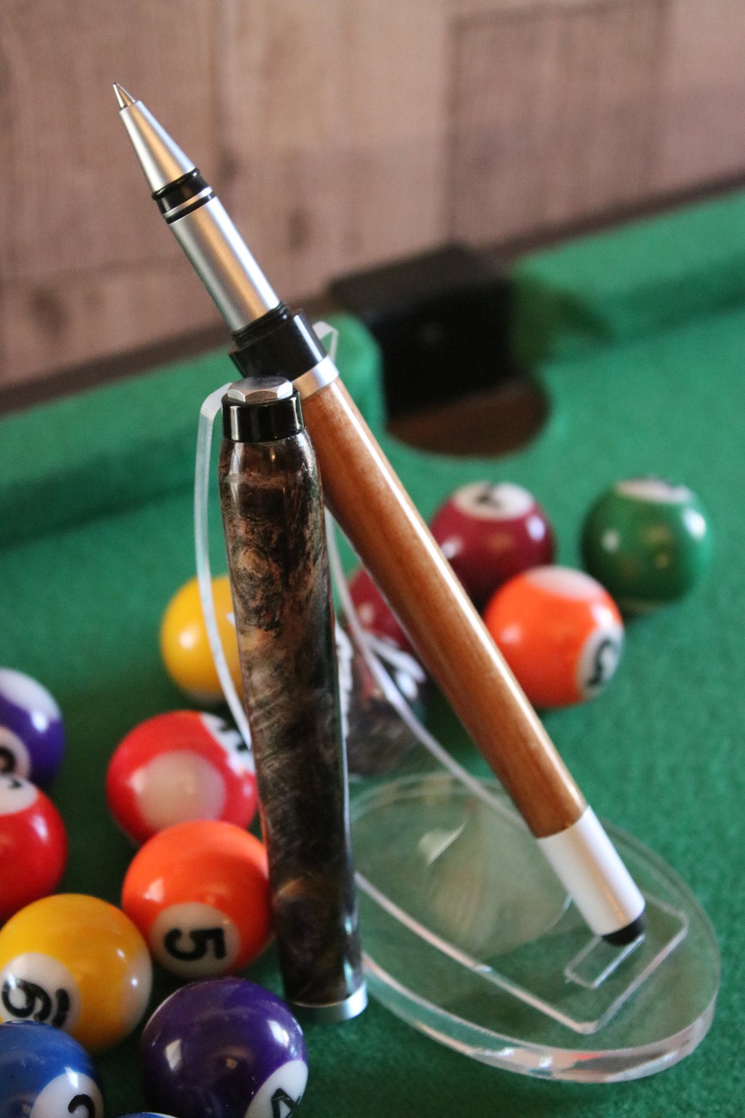 Pool Cue Pen With Black & Gold Dyed Maple Burl - Etsy