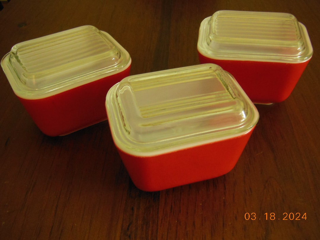 Pyrex Red Vintage Refrigerator Dish & Lid 0501 501-B 501-C 1 1/2 Cup ...