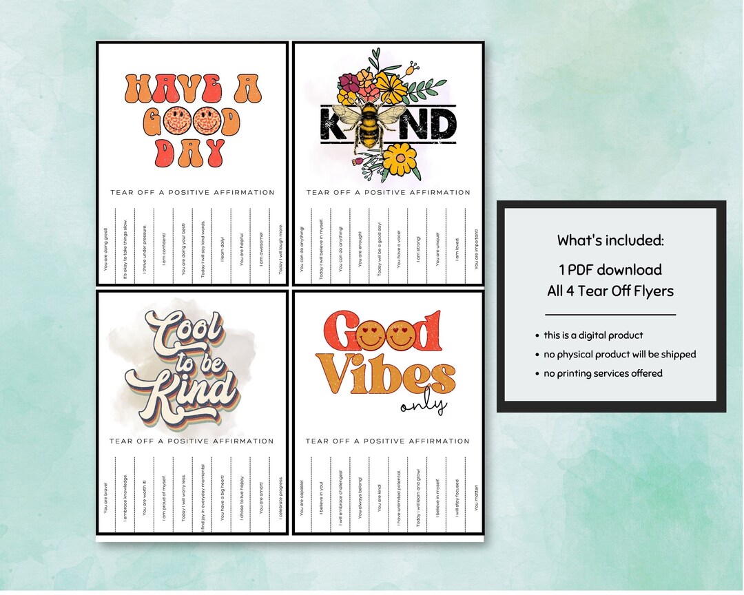 Spread Kindness With Printable Affirmations Poster Tear off Flyer ...