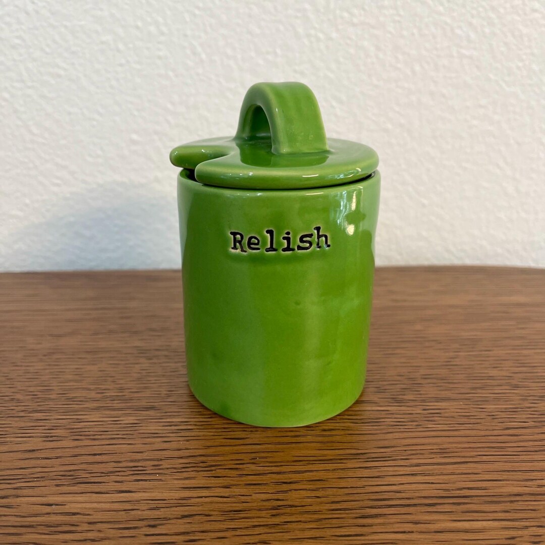 Pottery Barn Relish Canister: Olive Green Ceramic Jar With Lid - Etsy
