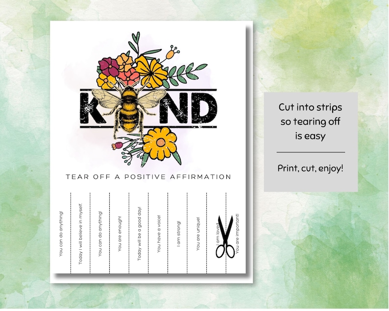 Spread Kindness With Printable Affirmations Poster Tear off Flyer ...