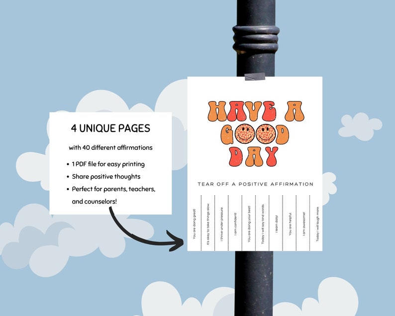 Spread Kindness With Printable Affirmations Poster Tear off Flyer ...