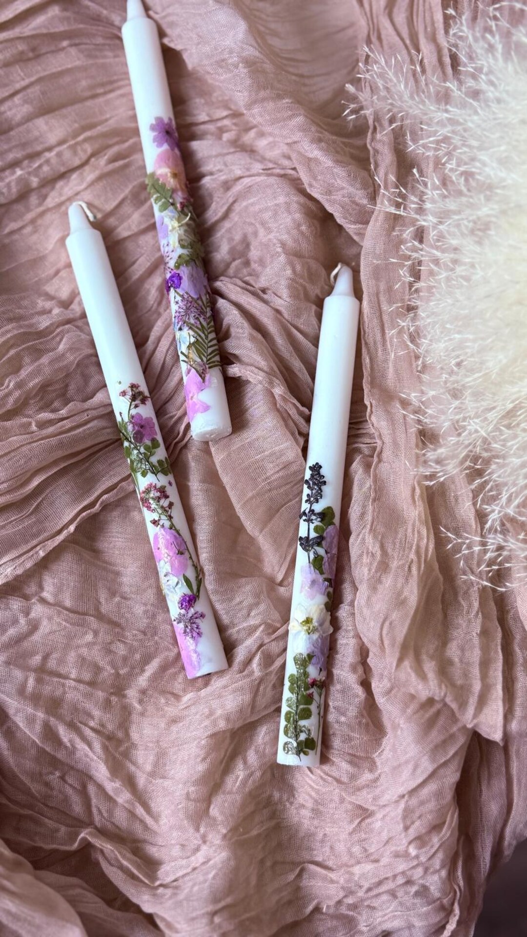 Pressed Flower Taper Candle • Handmade Floral Decor - Etsy