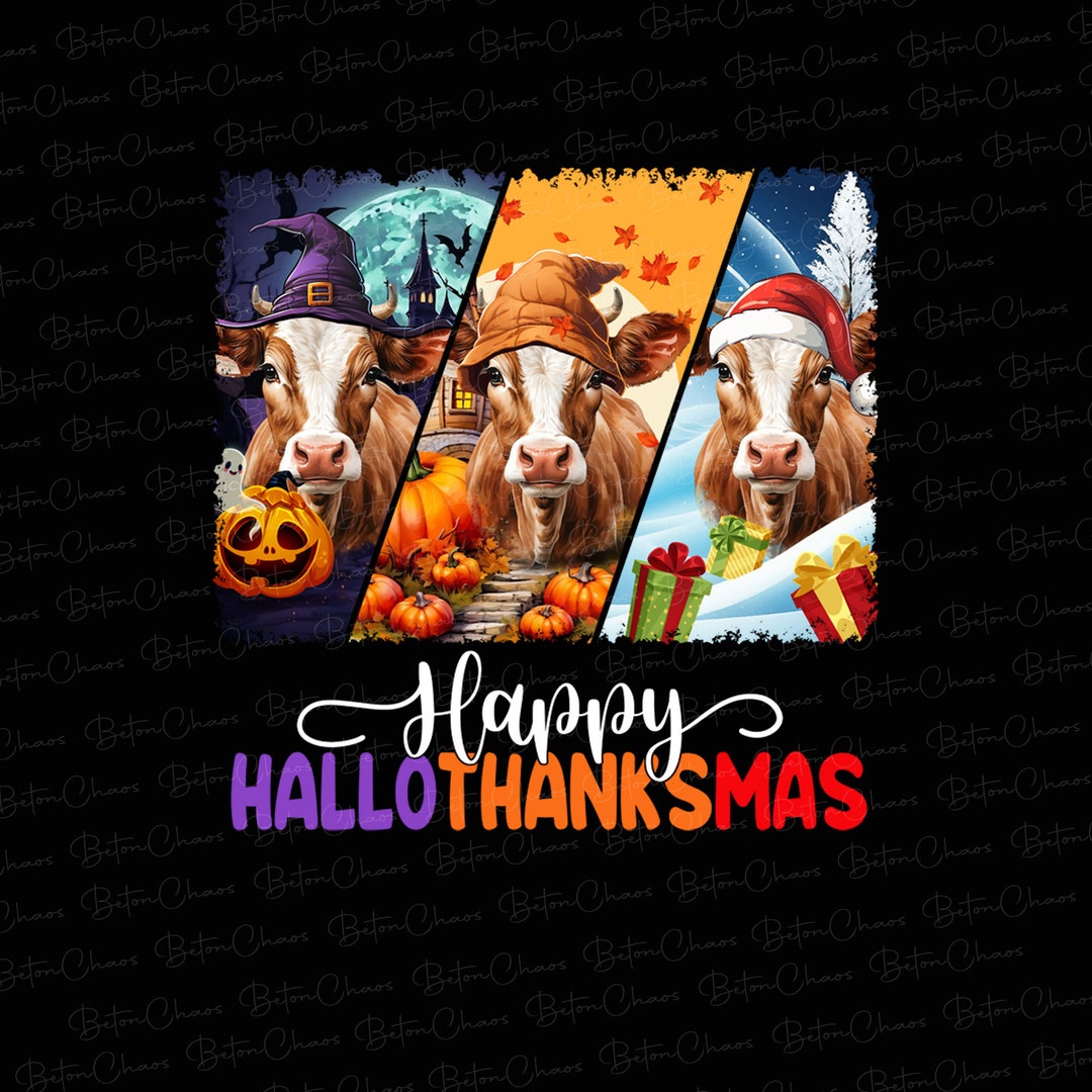 Happy Hallothanksmas Highland Cow Pngcow Clipart Fall PNG - Etsy