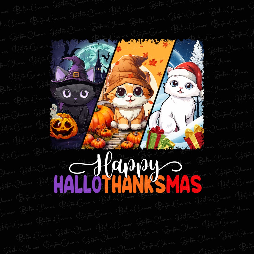 Cat Hallothanksmas Png Happy Hallothanksmas Halloween Cat - Etsy