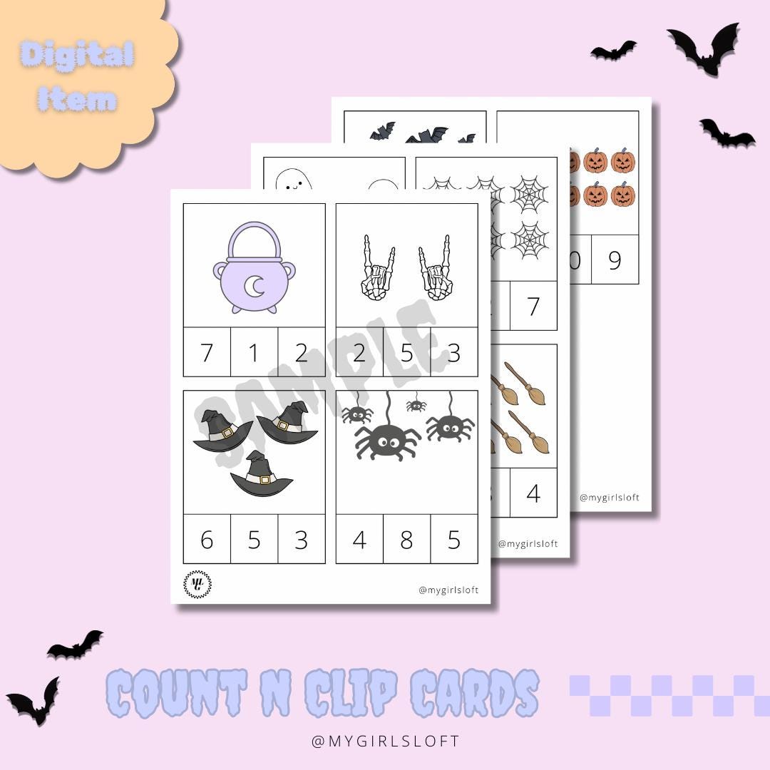Count and Clip Halloween, Count and Clip Cards, Digital Download Cards ...