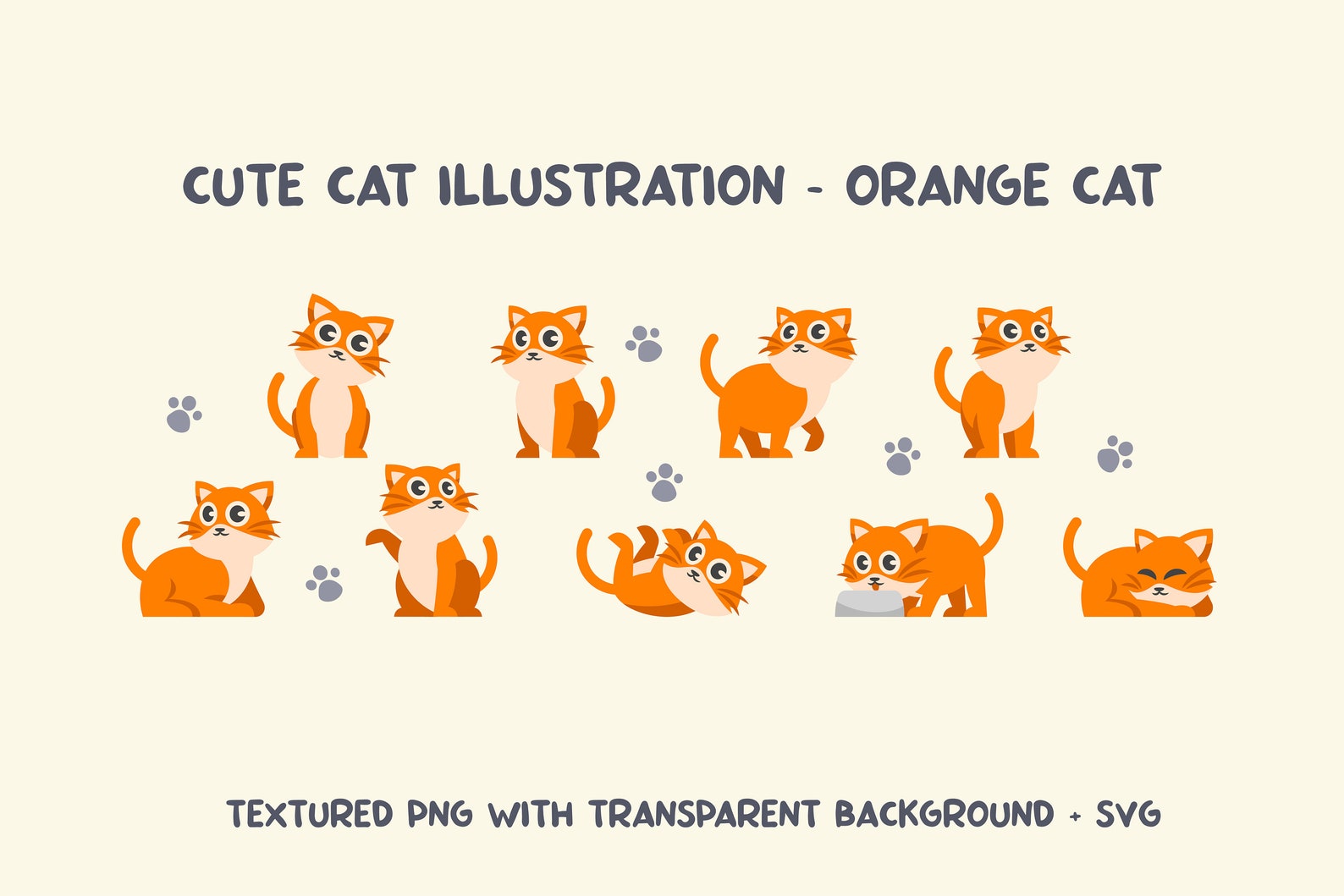 30 Cute Cat Illustration, Cat Clipart, Cat SVG Bundle, Orange Gray Cats ...