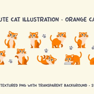 30 Cute Cat Illustration, Cat Clipart, Cat SVG Bundle, Orange Gray Cats ...