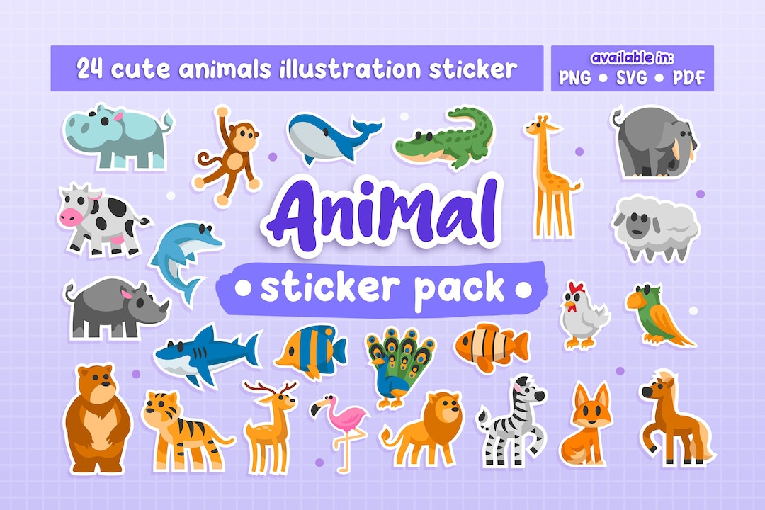 Zoo Animal Sticker Pack ANIMAL Theme Sticker Sheet Cute Animal Stickers ...