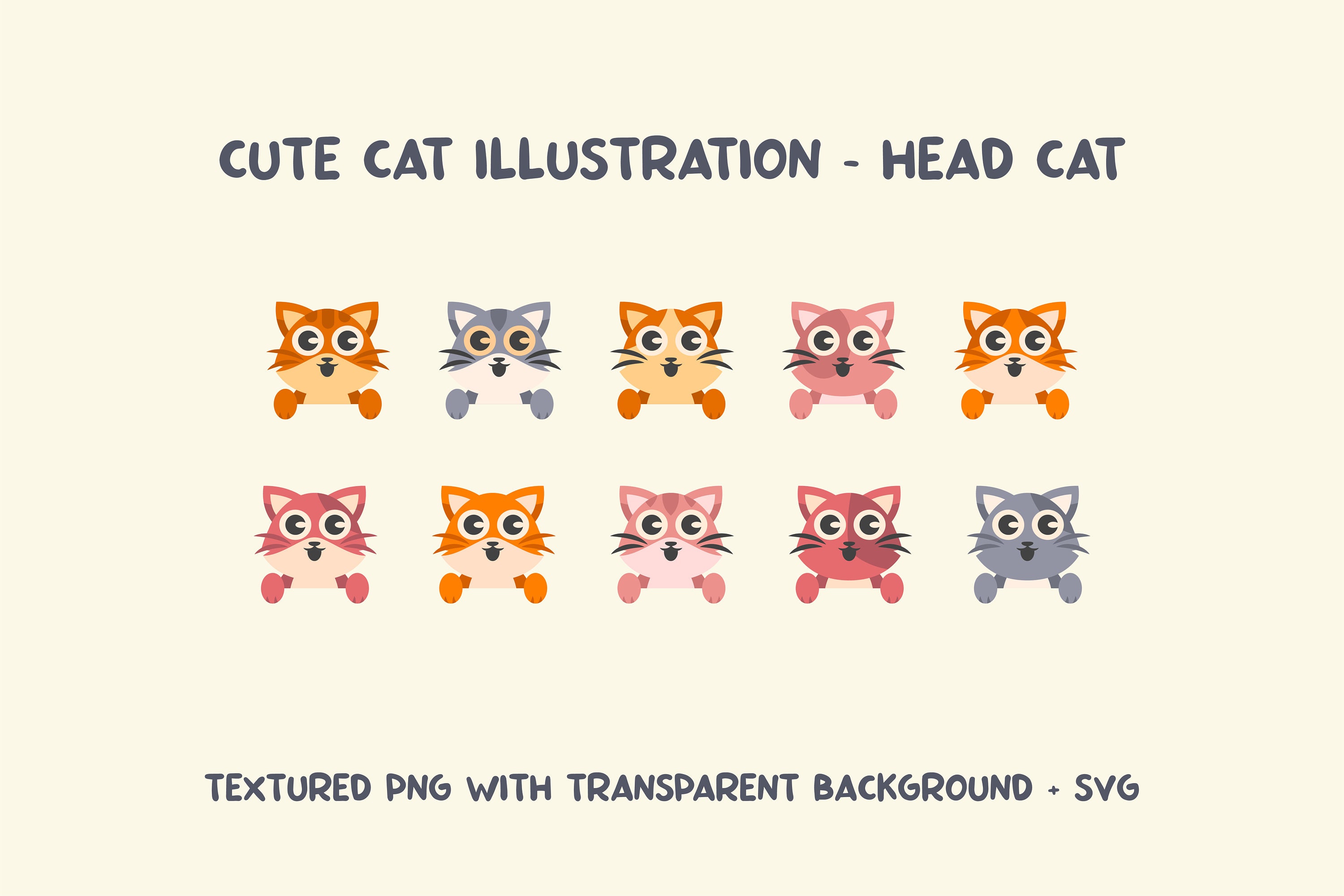 30 Cute Cat Illustration, Cat Clipart, Cat SVG Bundle, Orange Gray Cats ...