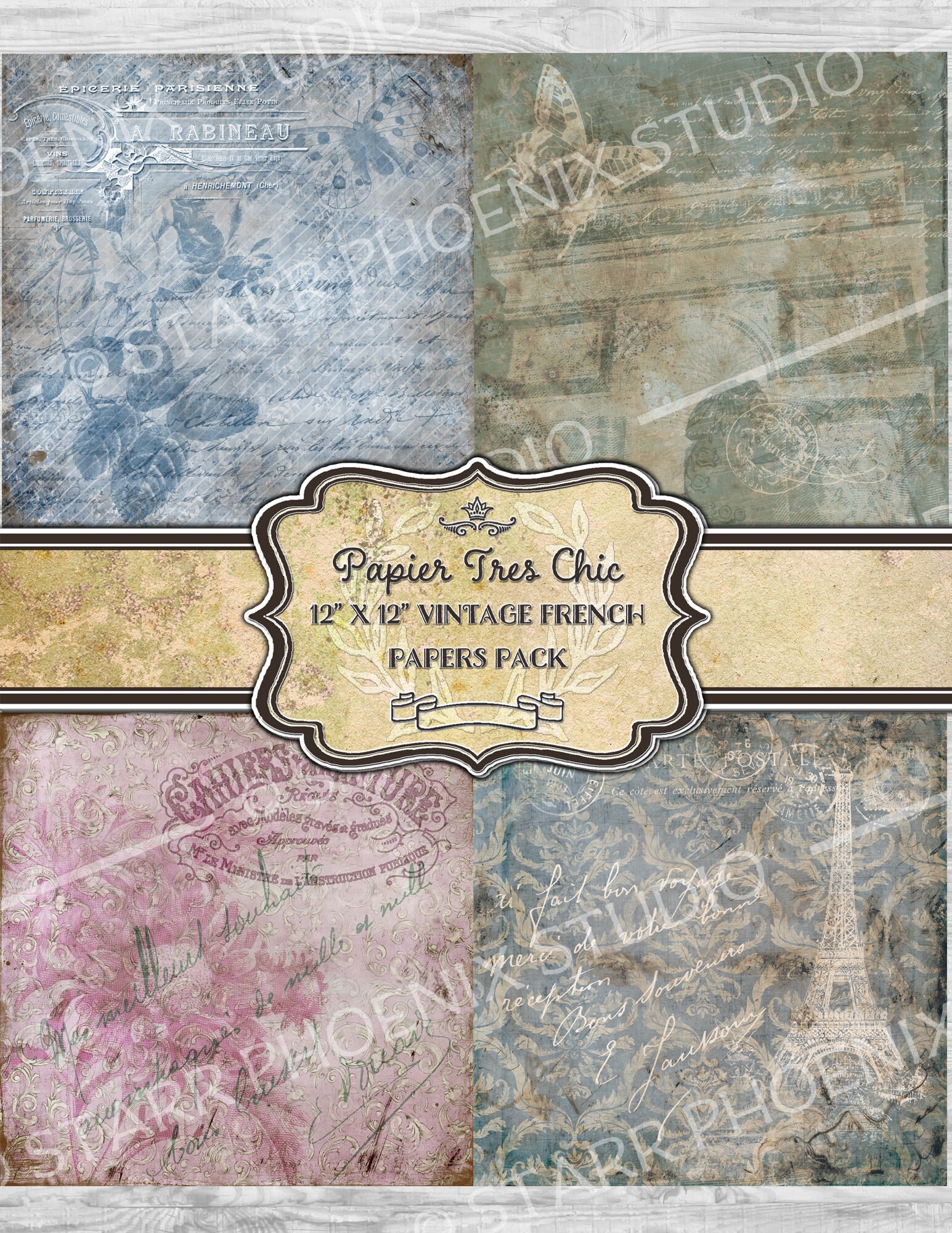 12 X 12 Vintage French Papers, French Style, Pastel, 12 X 12 Papers ...