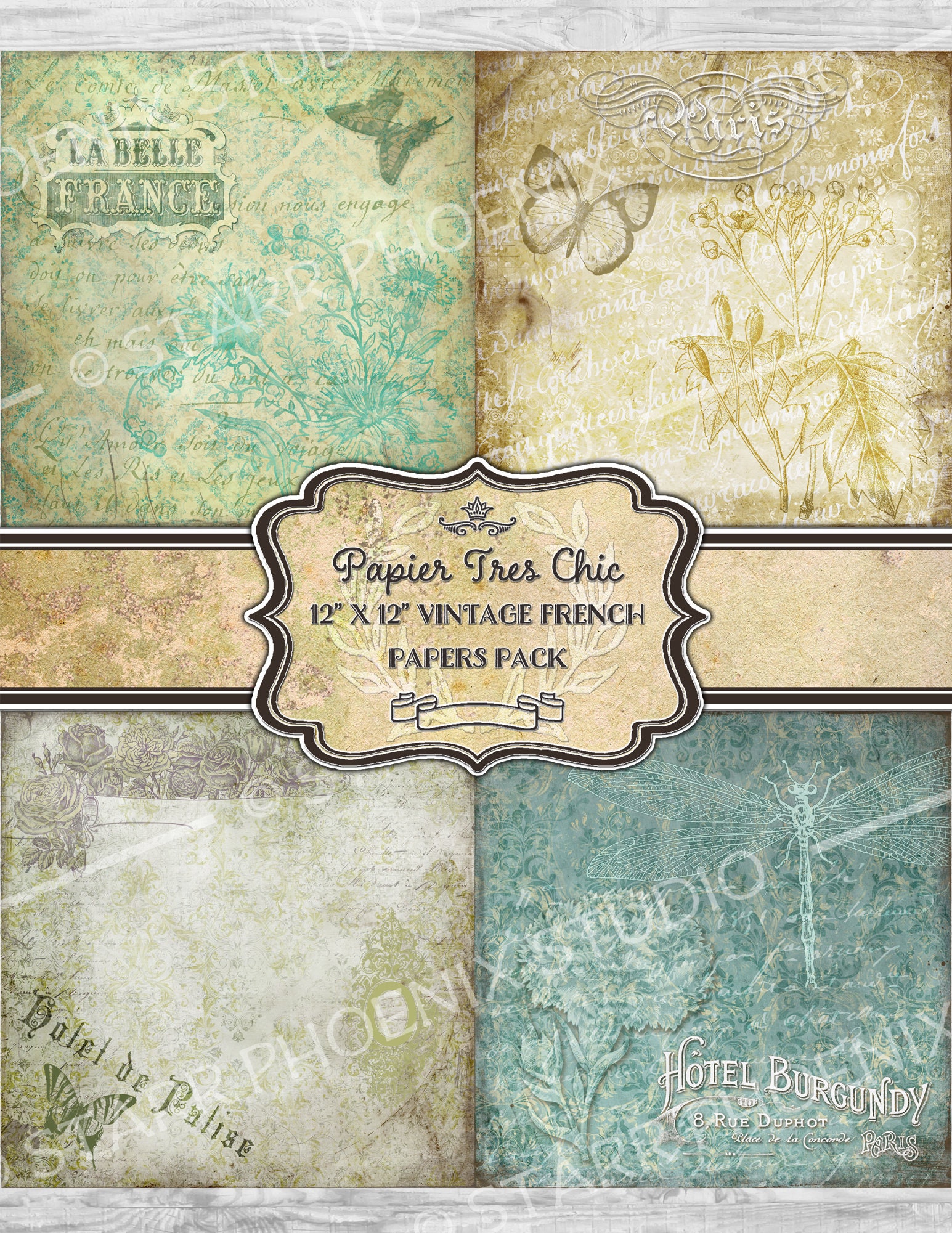 12 X 12 Vintage French Papers, French Style, Pastel, 12 X 12 Papers ...