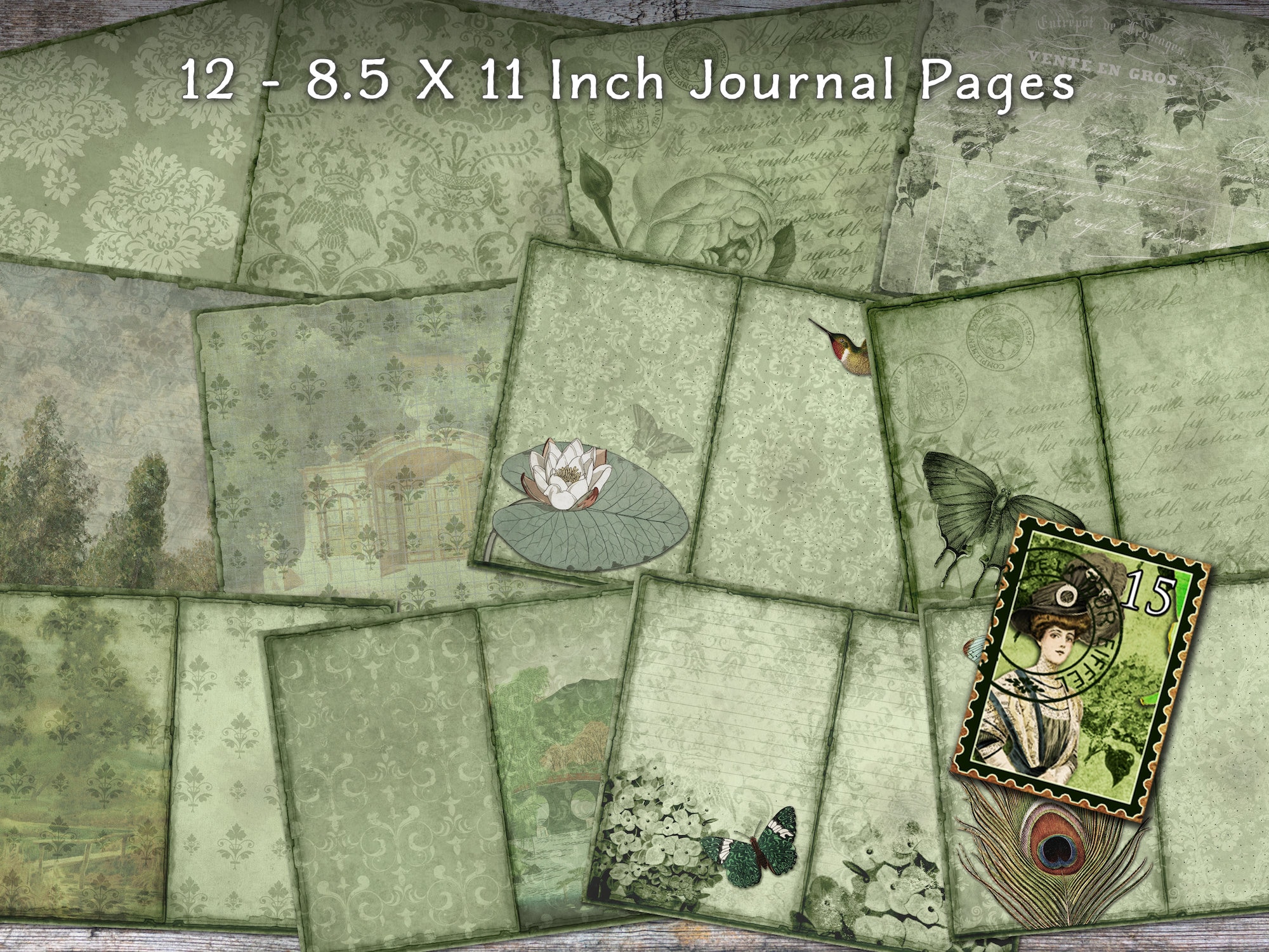 Green Vintage Junk Journal Kit, Green Journal, Vintage, Antique, French ...