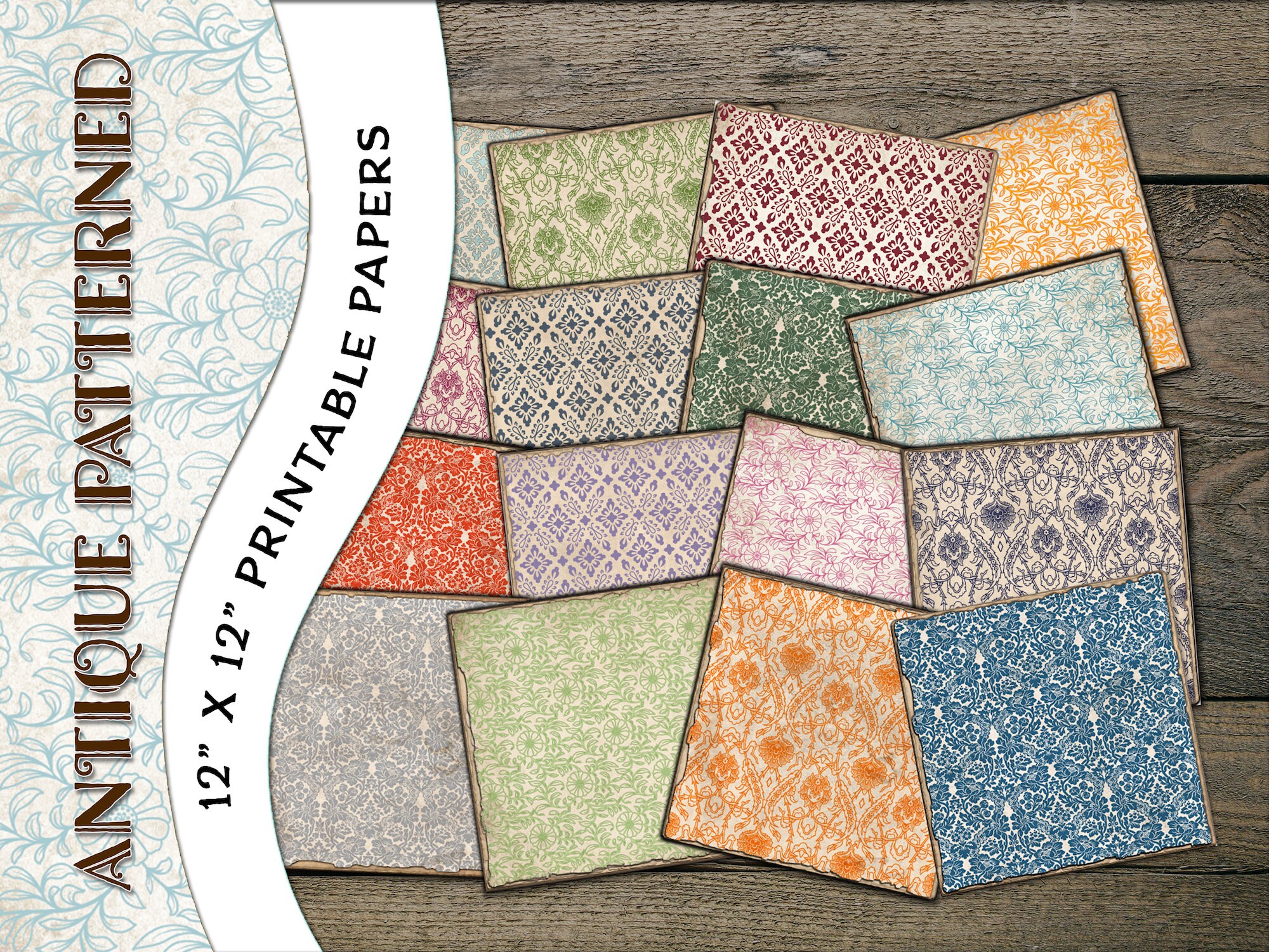 12 X 12 Antique Trending Colors Patterned Papers, Vintage Style, Floral ...