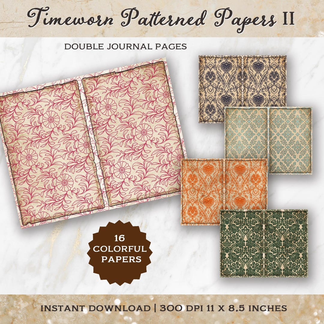 Timeworn Patterned Journal Pages II, Vintage Floral Double Journal ...