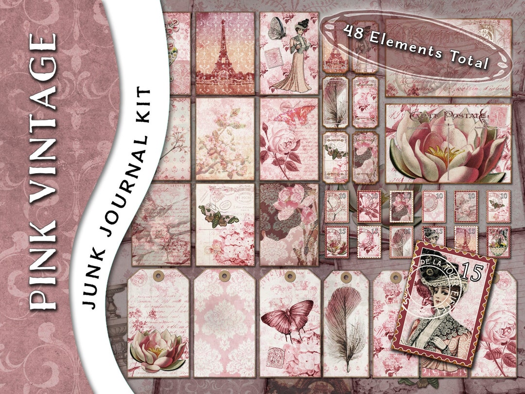 Pink Vintage Junk Journal Kit Pink Journal Vintage Antique - Etsy