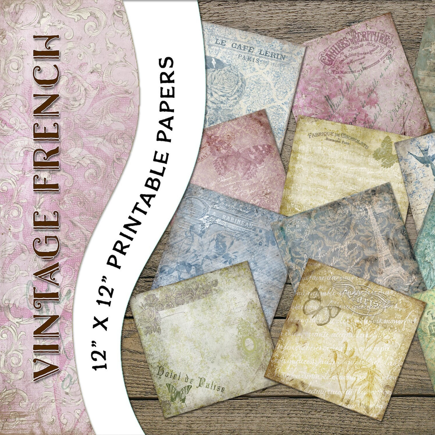 12 X 12 Vintage French Papers, French Style, Pastel, 12 X 12 Papers ...
