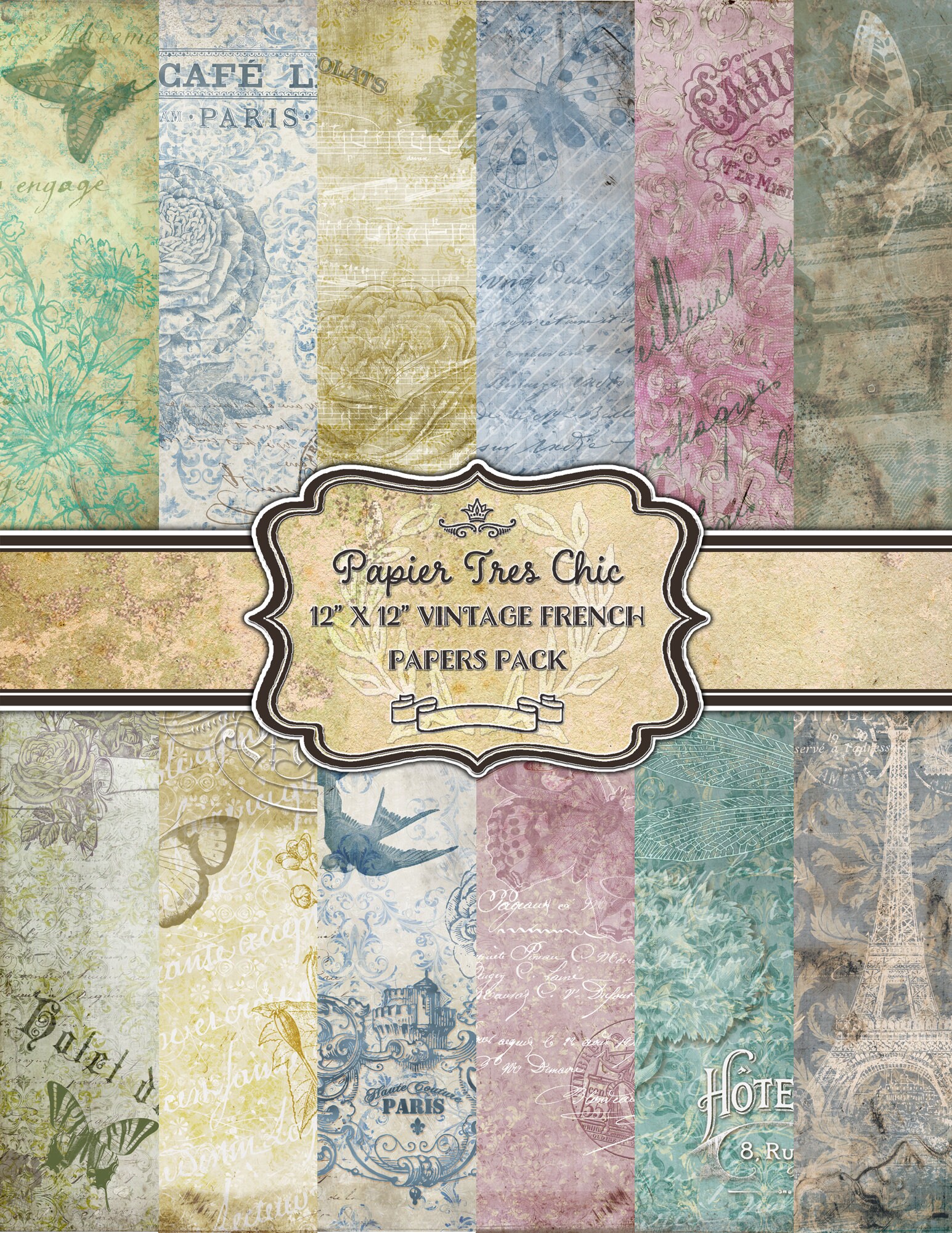 12 X 12 Vintage French Papers, French Style, Pastel, 12 X 12 Papers ...