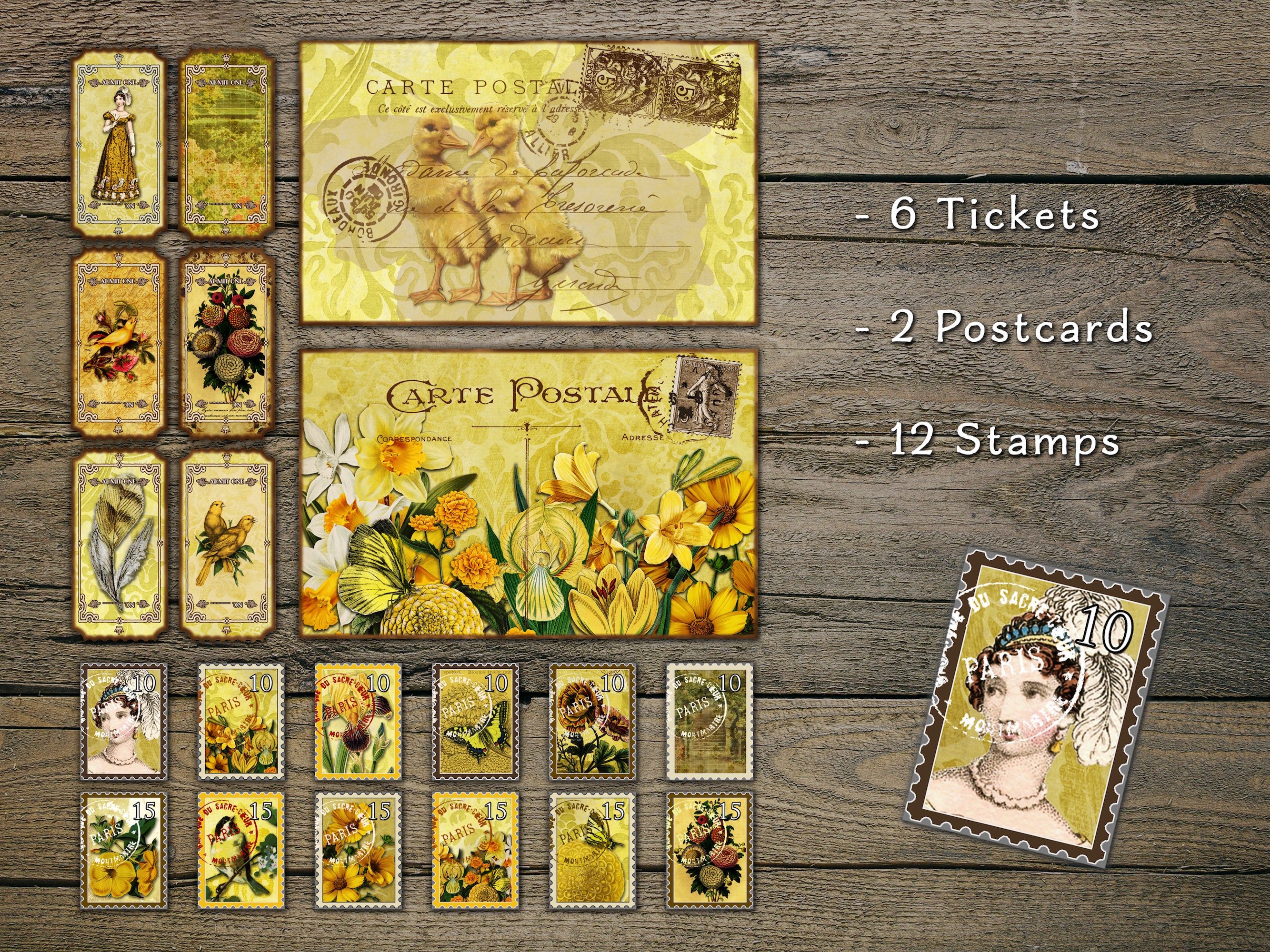 Yellow Fleurs Printanières Junk Journal Kit, Yellow Journal, Vintage ...