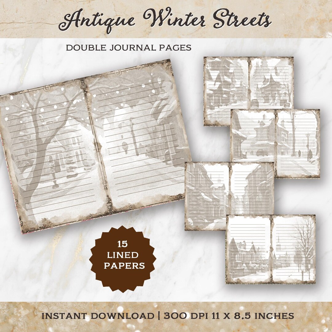 Antique Winter Streets Double Journal Pages, Antique Papers Kit, Winter ...