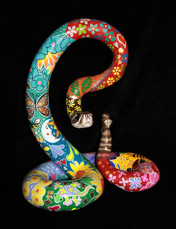 Snake Sculpture, Mexican Talavera Rattlesnake, Snake Sculpture, Mexican ...